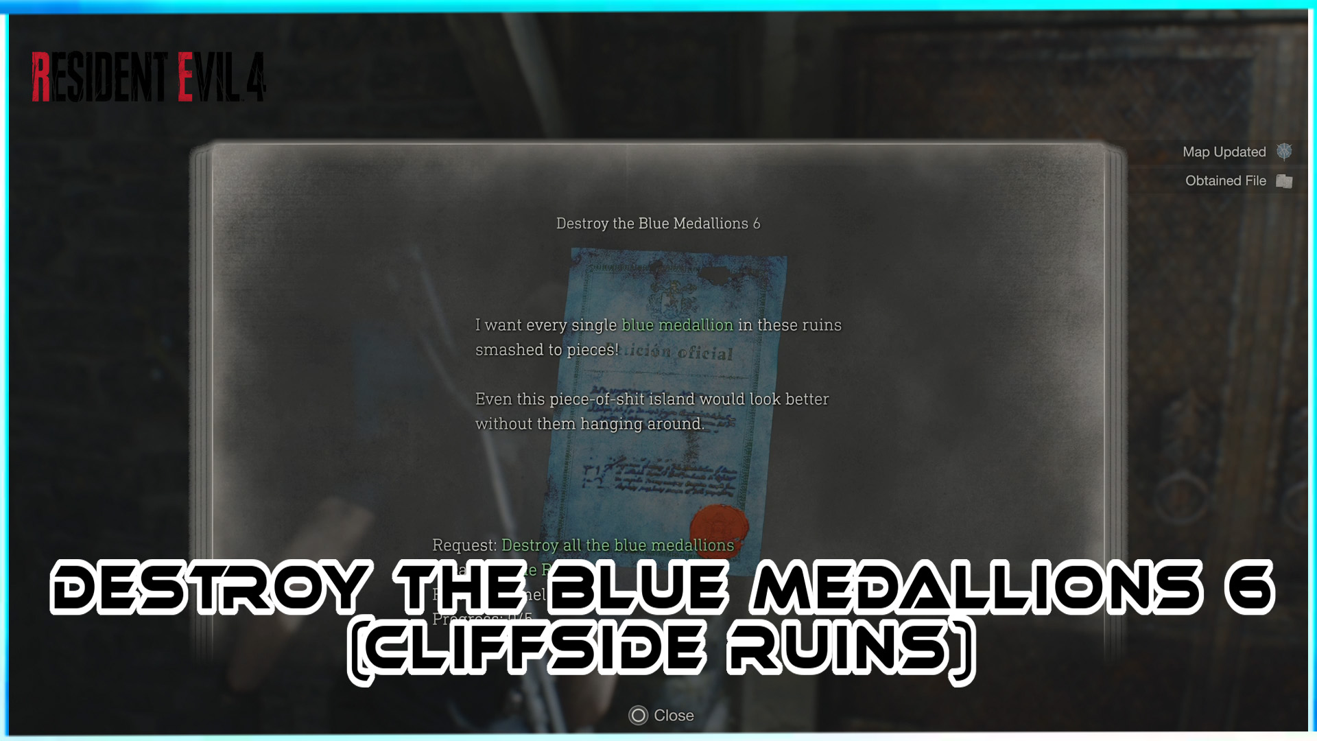 Destroy The Blue Medallions 6 (Cliffside Ruins) Resident Evil 4 Remake