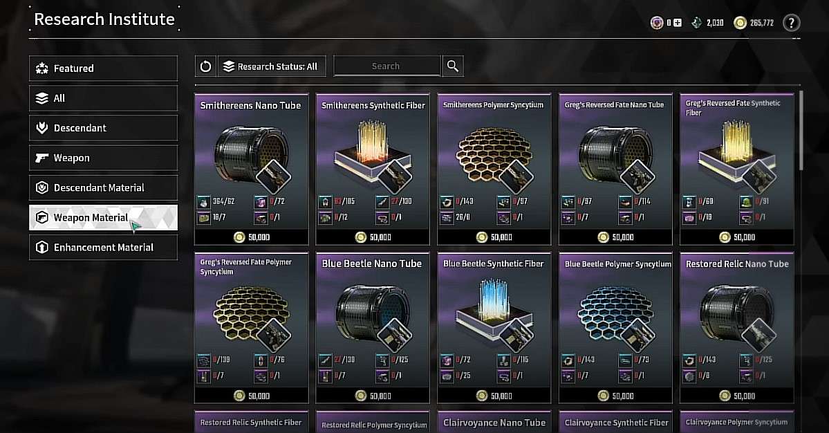 The First Descendant All Materials List